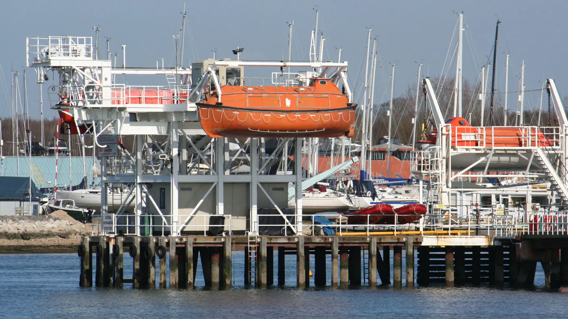 Pier head and survival craft at Solent University